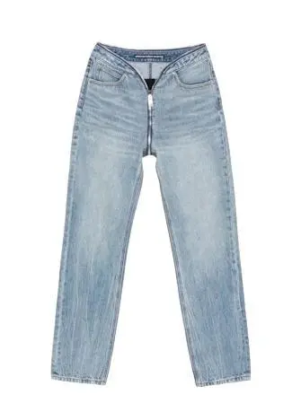 Alexander Wang Dipped V Zip Waistband Straight Leg Jeans - Authentic Light Indigo