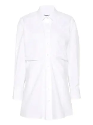 Alexander Wang Gathered Back Zipper Detail Long Sleeve Mini Shirt Dress - White