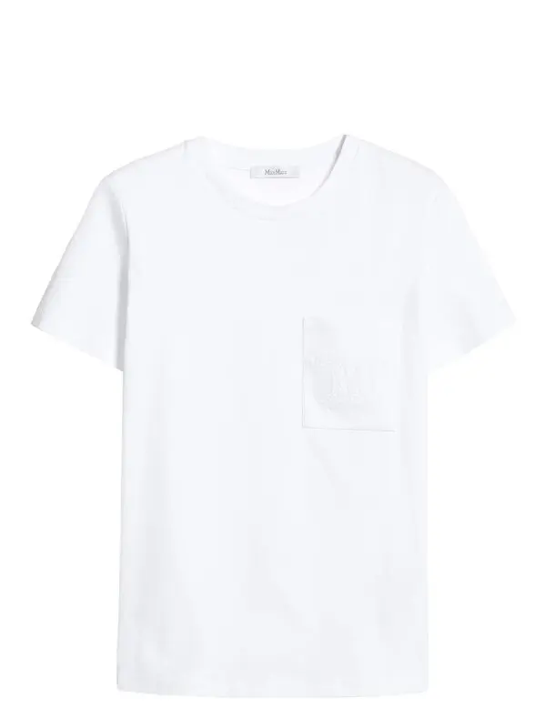 Max Mara Cotton Crewneck T-shirt With Logo Pocket - White