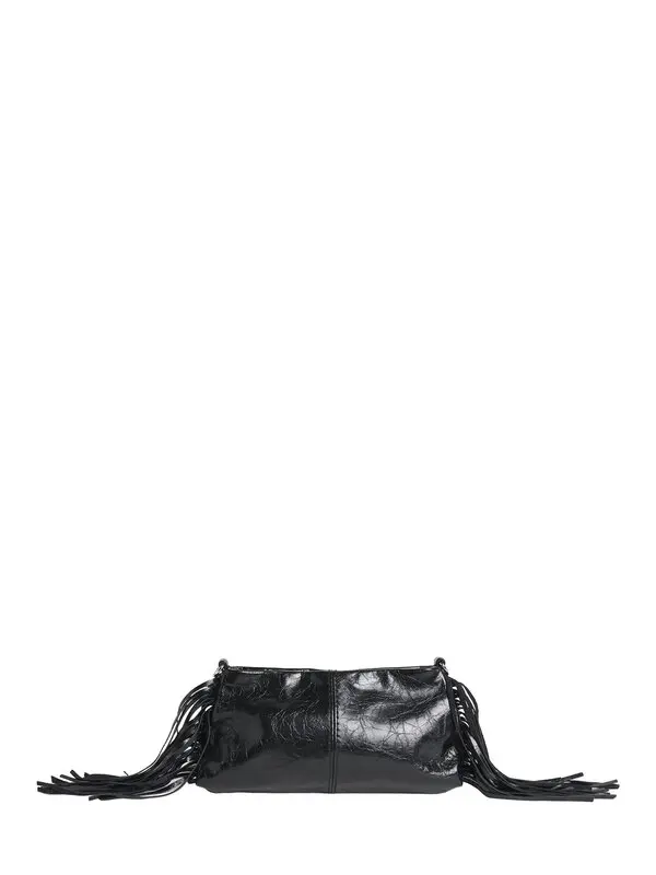 Maje Miss M Leather Clutch Bag With Fringe And Chain Strap - Black