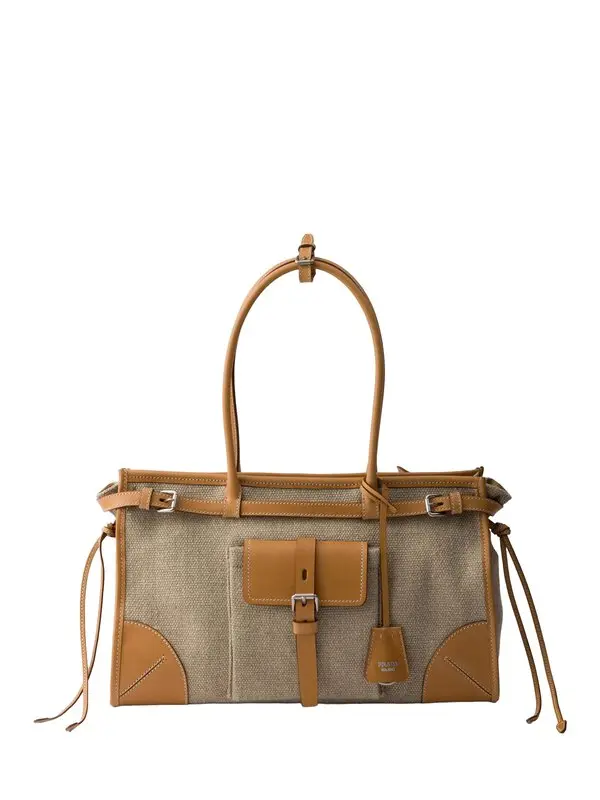 Prada Small Linen Bonnie Shoulder Bag - Neutral