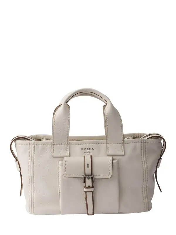 Prada Medium Leather Route Tote Bag - Neutral