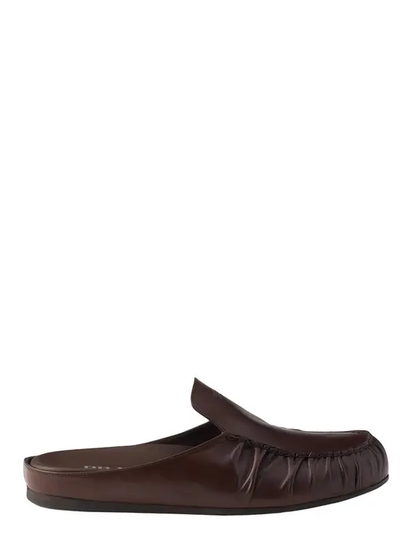 Prada Gathered Leather Mules - Brown