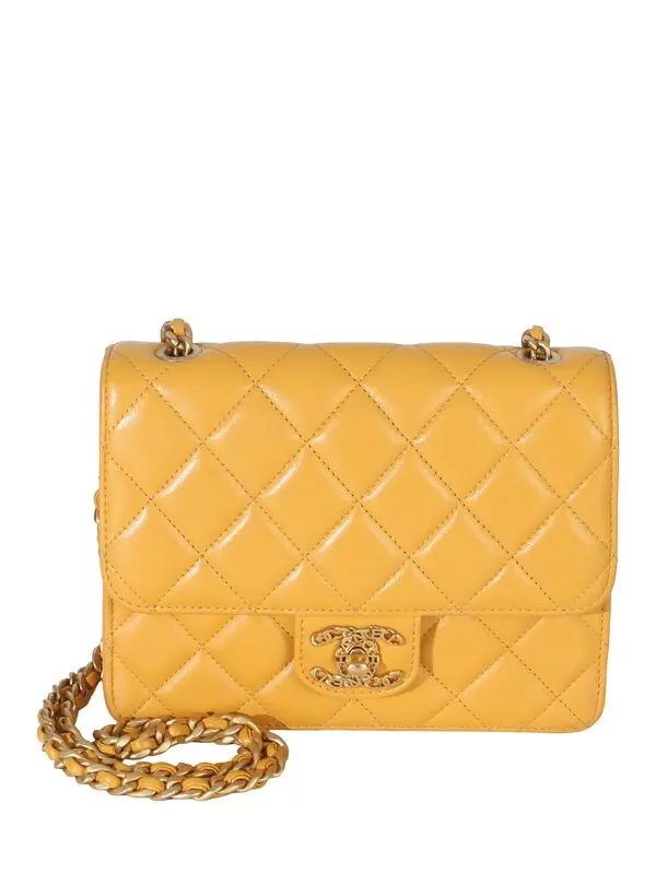Chanel Quilted Lambskin Square Flap Bag - Yellow