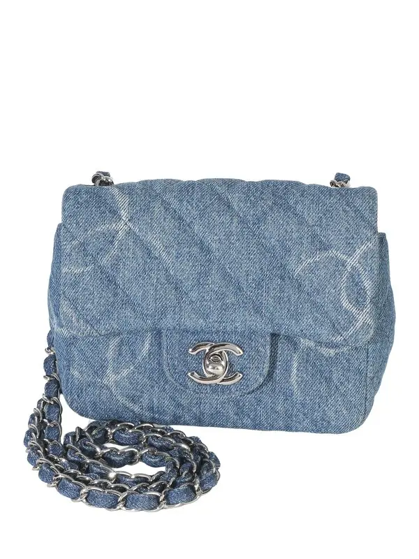 Chanel Quilted Denim Square Flap Bag - Blue