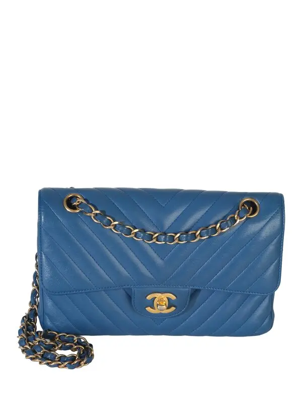Chanel Chevron Lambskin Classic Double Flap Bag - Blue