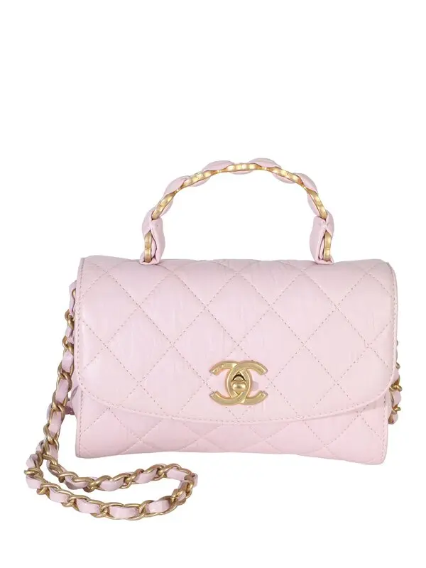 Chanel Quilted Lambskin Cc Links Top Handle Flap Bag - Pink