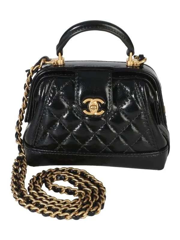 Chanel Quilted Shiny Lambskin Nano Cocodsetfillcolor Clutch With Chain - Black
