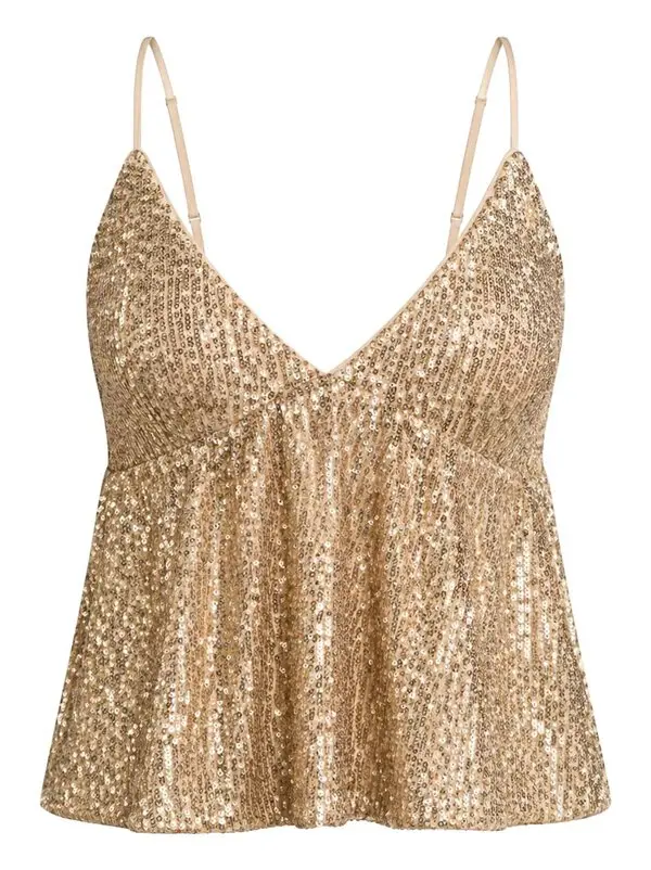 CHIARELLA Sequined V-neck Top - Gold