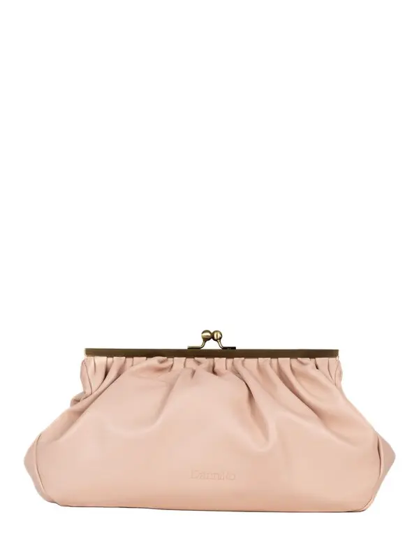 DANNI RO Porto Clutch Soft Calfskin With Vintage Kiss Lock Closure - Brown