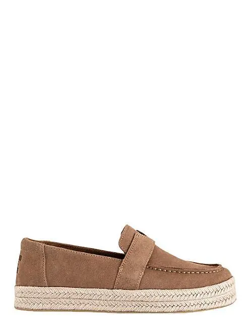 Toms Blakely Suede Loafers With Penny Strap And Jute Sole - Brown Sugar Suede
