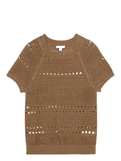 REISS Textured Short-sleeve Top - Taupe Neutral