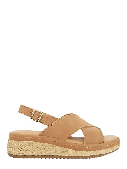 DUNE Kiya Nubuck Leather Flatform Sandals - Camel Nubuck