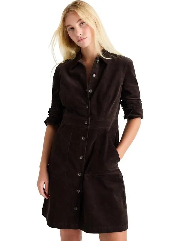 Quince Organic Stretch Corduroy Mini Shirt Dress - Espresso
