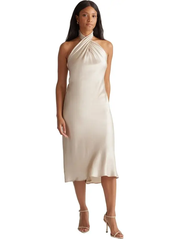 Quince Twist Halter Midi Dress - Champagne