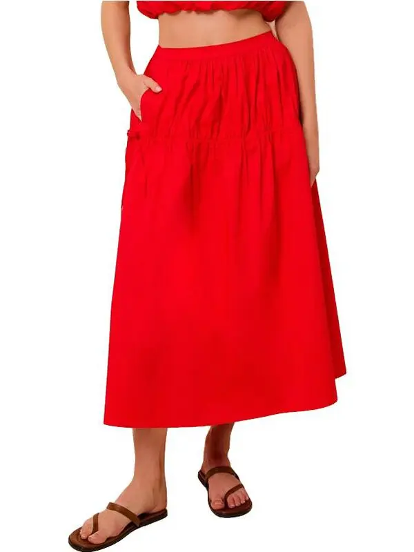 Solid & Striped Poplin Midi Skirt - Red