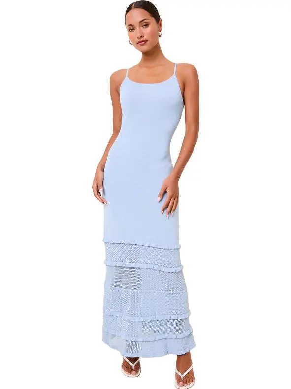 Solid & Striped Gabrielle Patchwork Pointelle Maxi Dress - Blue / Neutral