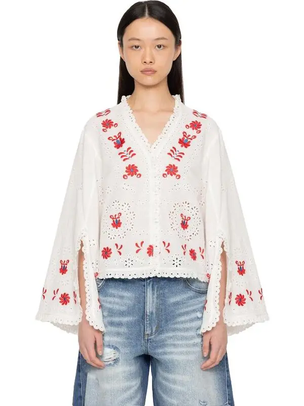 Sea Catharina Embroidered Long Sleeve Top - White