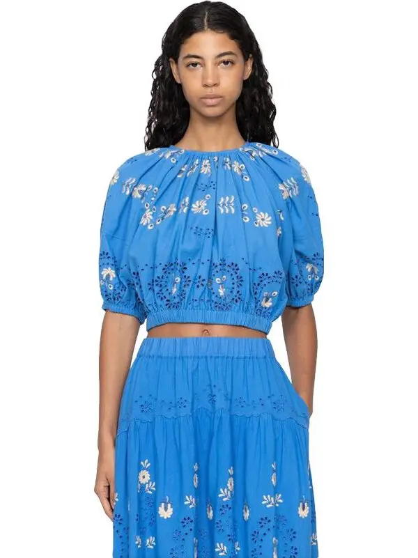 Sea Catharina Embroidered Cropped Top - Blue