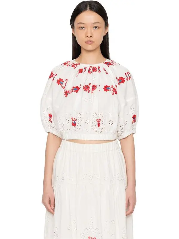 Sea Catharina Embroidered Cropped Top - White
