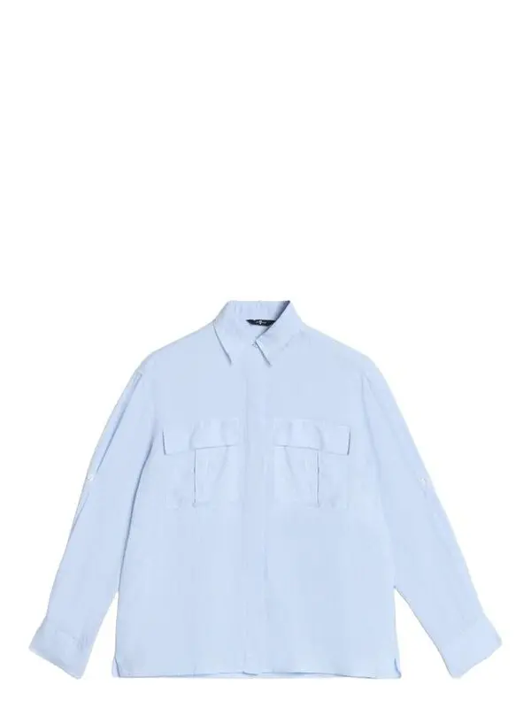 7 For All Mankind Utility Long Sleeve Shirt In Light Wash Linen - Blue