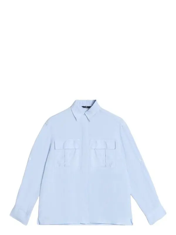 7 For All Mankind Utility Long Sleeve Shirt In Light Wash Linen - Blue
