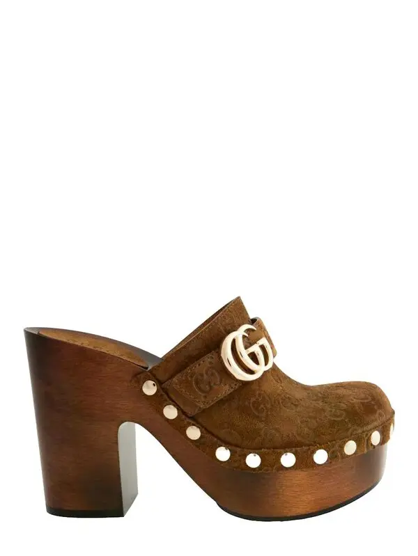 Gucci Gg Marmont Suede Clogs - Brown