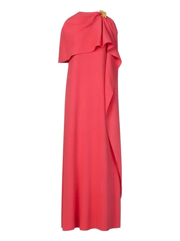 Oscar De La Renta Hibiscus Brooch Georgette Caftan - One-color