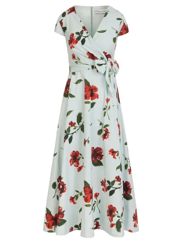 Oscar De La Renta Hibiscus Print Cotton Poplin Wrap Dress - One-color