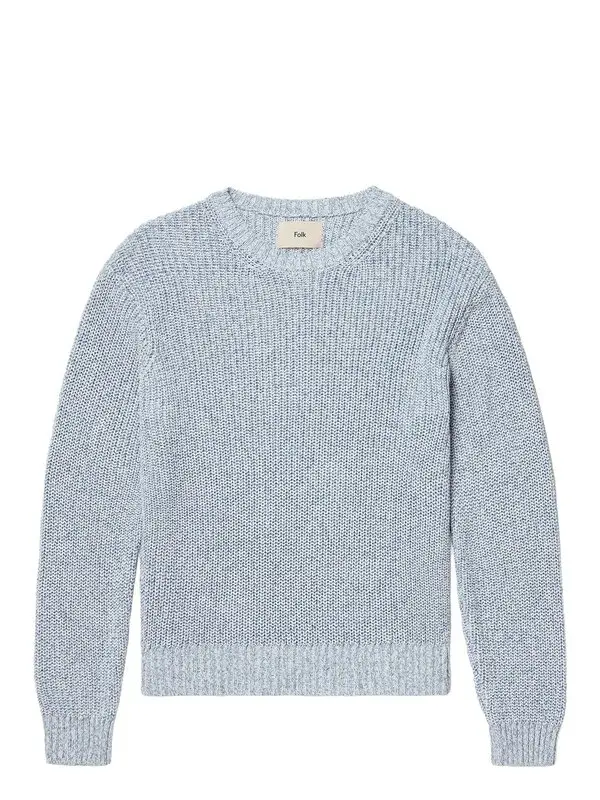 Folk Chain Cotton Sweater - Blue