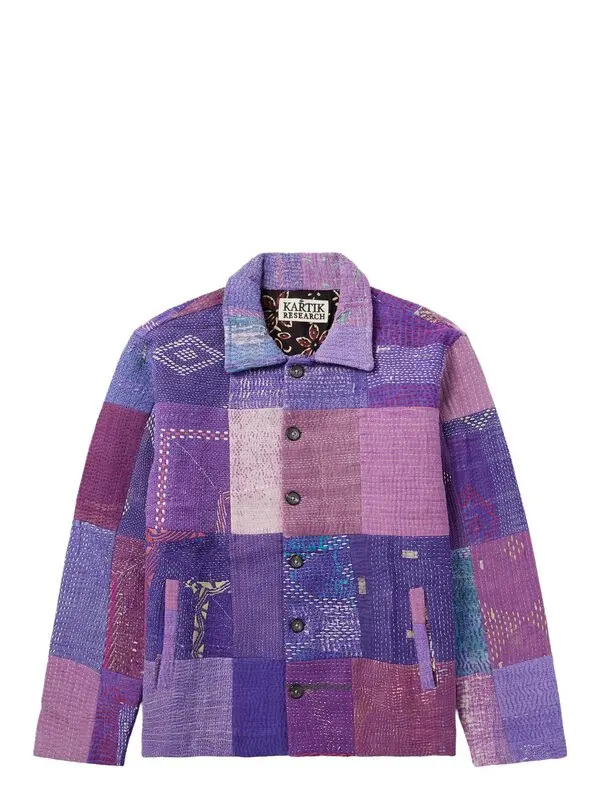 KARTIK RESEARCH Patchworked Kantha Cotton Jacket - Purple