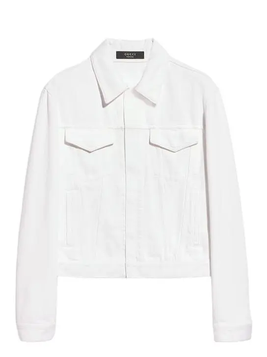Gucci Cotton Denim Jacket With Web Detail - White