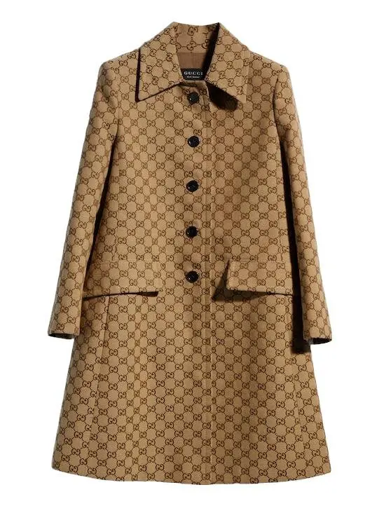 Gucci Gg Cotton Canvas Single-breasted Coat - Grey
