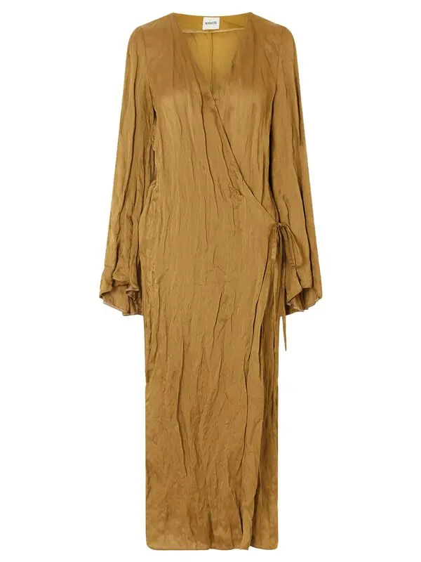 Khaite Rommi Crinkled-voile Midi Wrap Dress - Gold