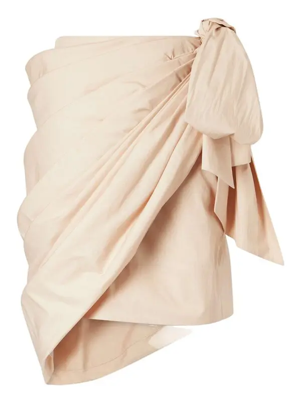 Chloé Bow-embellished Asymmetrical Draped Cotton Midi Skirt - Beige
