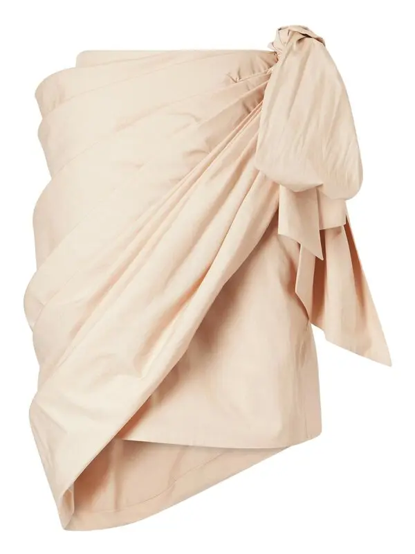 Chloé Bow-embellished Asymmetrical Draped Cotton Midi Skirt - Neutrals