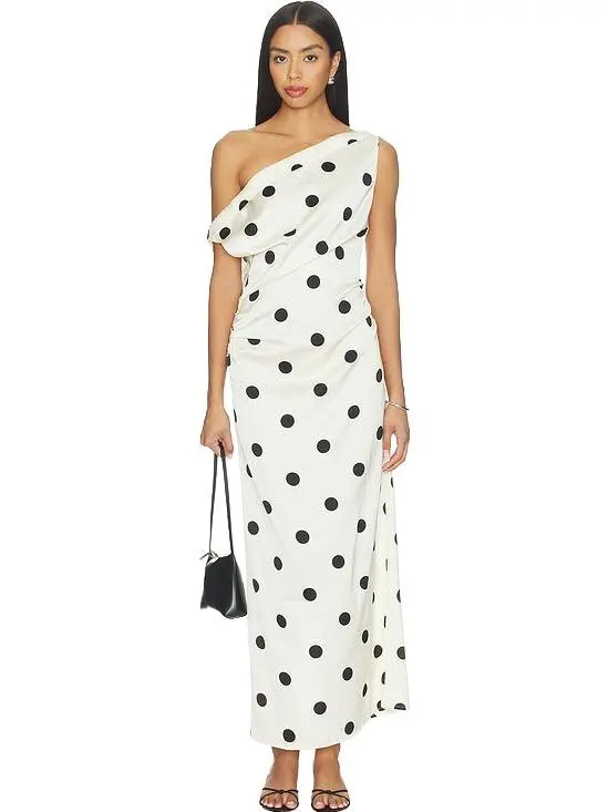 Lioness Sweetheart Maxi Dress With Polka Dot Print - Cream Polka