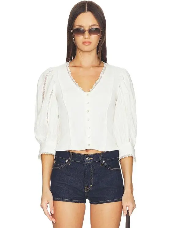Free People X Cropped Lace Trim Blouse - Ivory