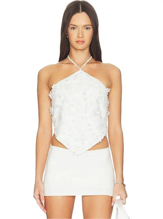 LOVERS AND FRIENDS Zelma Embellished Halter Neck Cropped Top - White