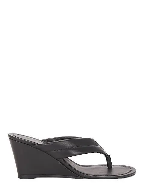 ST. AGNI Stitch Detail Thong Wedge Sandal - Black