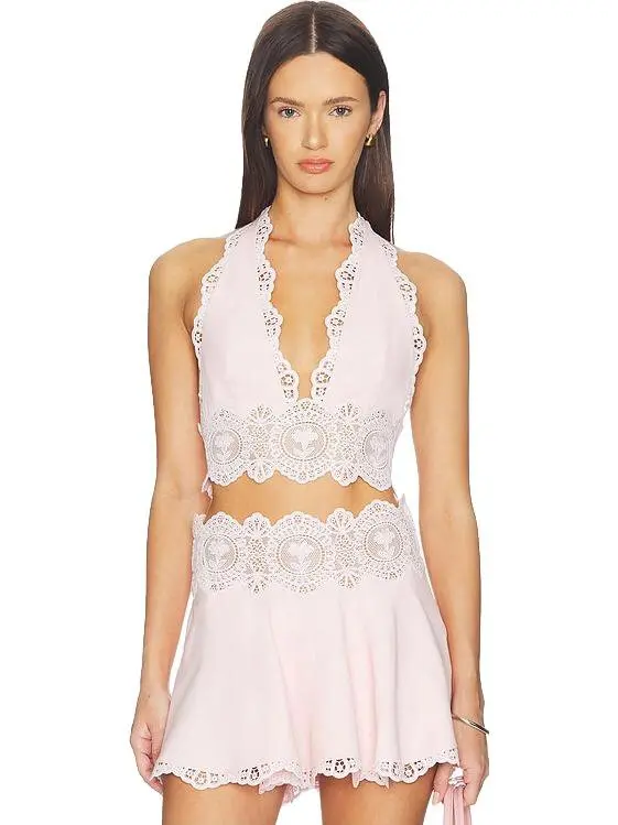 Retrofete Kismet Halter Neck Top With Lace Trim - Rosa