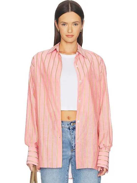 Renggli Stripe Boxy Long Sleeve Button Up Shirt - Hibiscus &  Bronze