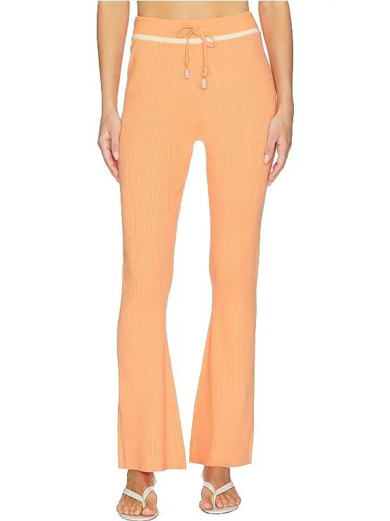 LA PORTE Ribbed Knit Flare Pants - Coral Reef