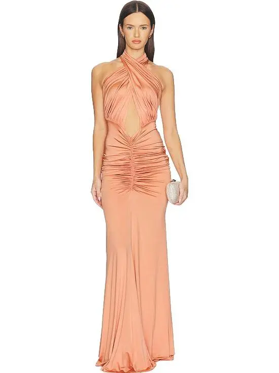 Lapointe Halterneck Ruched Gown - Dune