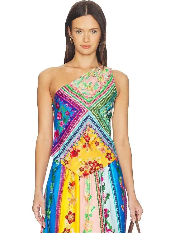 Saloni Asymmetrical One-shoulder Top - Bellis Harlequin