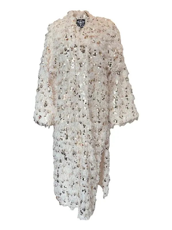 ANY OLD IRON Feather And Sequin Duster - White/gold