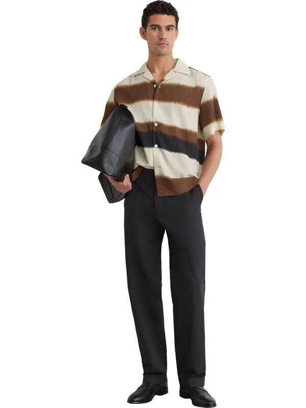 REISS Salem Block-stripe Cuban-collar Shirt - Brown Multi