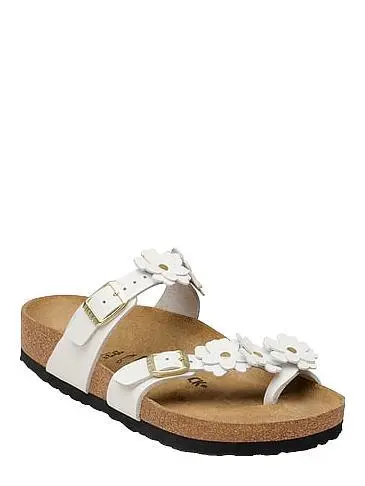 Pink Birkenstock Mayari Floral Appliqué Leather Sandals - White,ivory