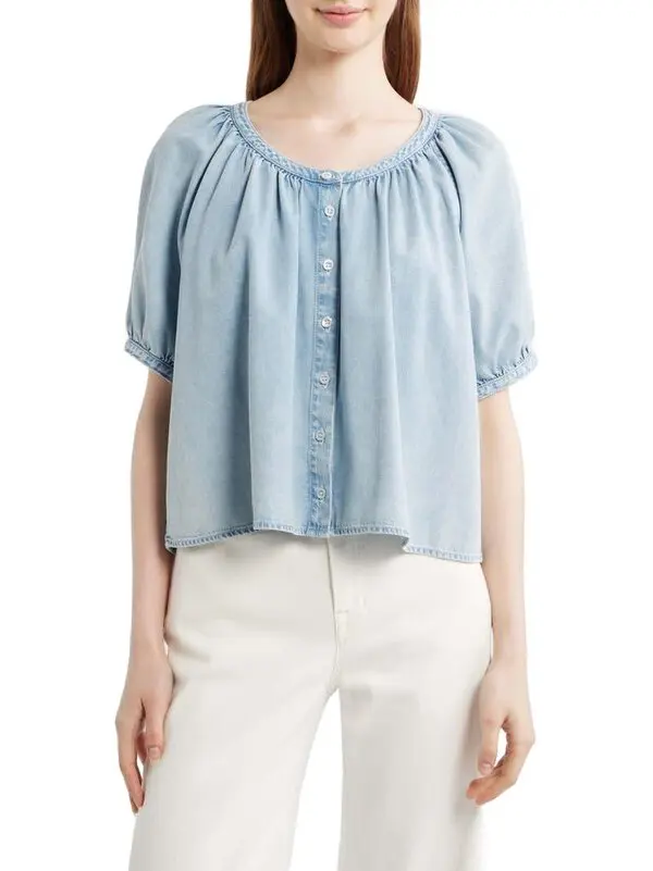FRAME Peasant Top With Puff Sleeves - Haven