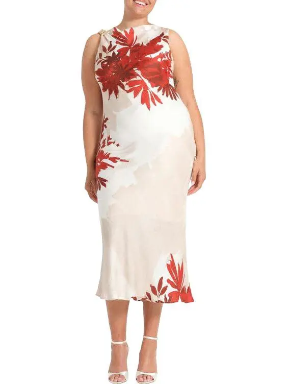 ESTELLE Maisie Floral Cowl Neck Sheath Dress - Natural Rosa